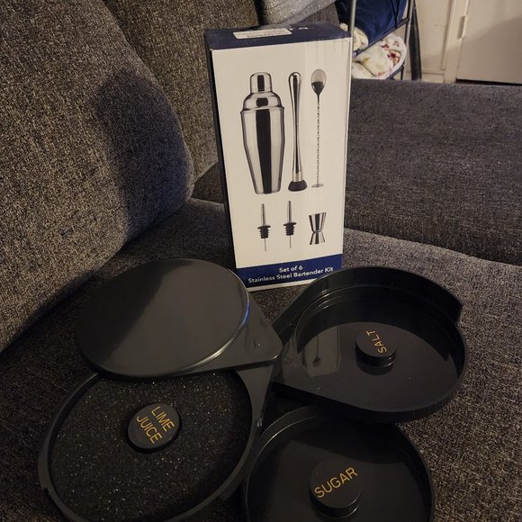 Kitchen | Set Of 6 Stainless Steel Bartender Kit With 3 Tier Salt ...